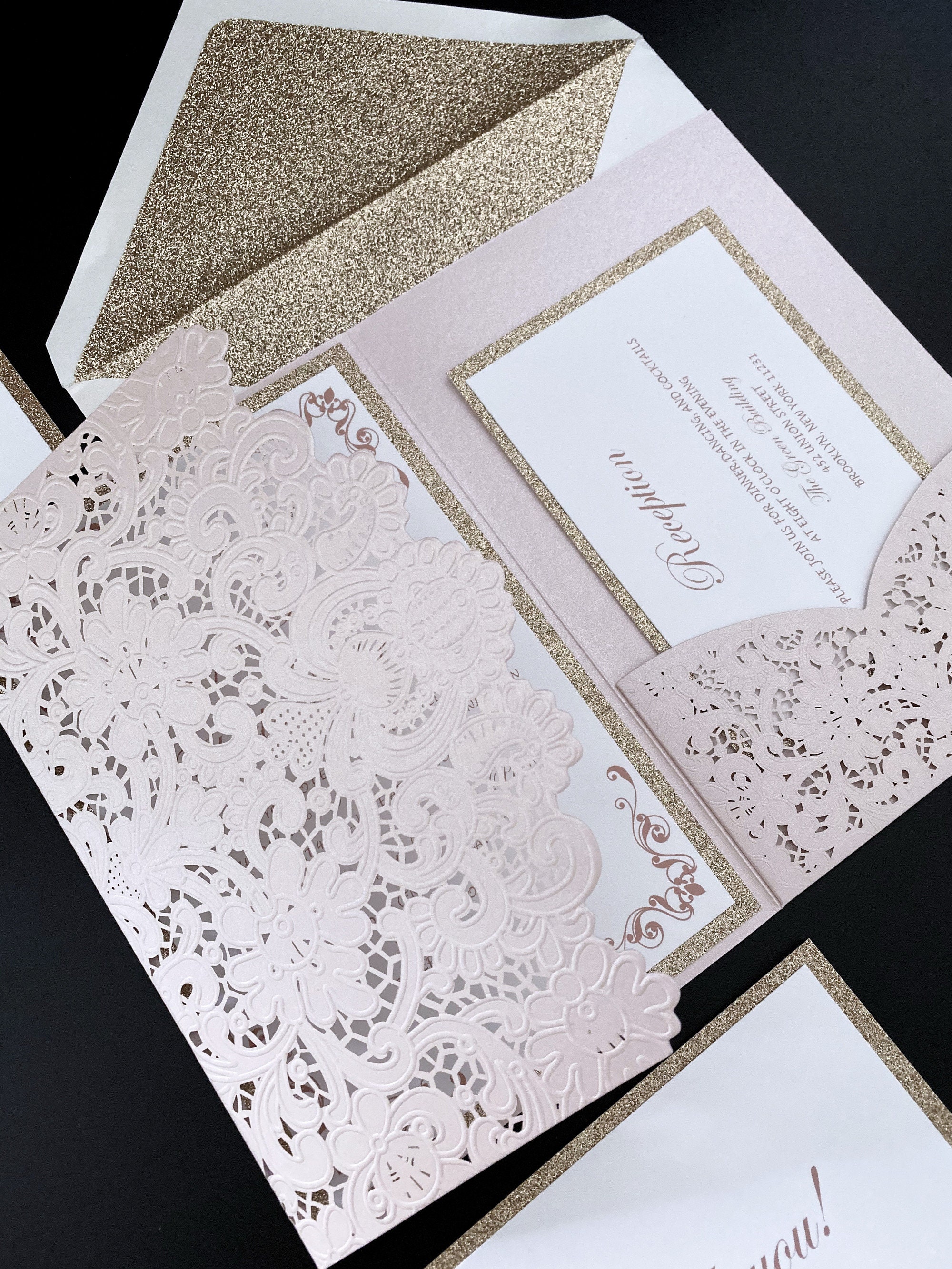 Elegant Pink and Gold Wedding Invitations With Free RSVP Cards - Etsy