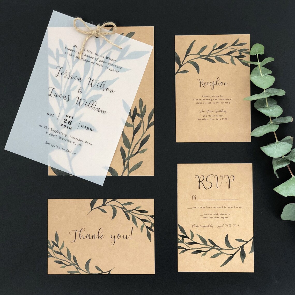 Vellum Paper Wedding Invitations With Kraft Paper and - Etsy