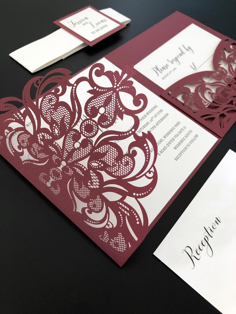 Burgundy Wedding Invites Laser Cut Wedding Invitations With - Etsy