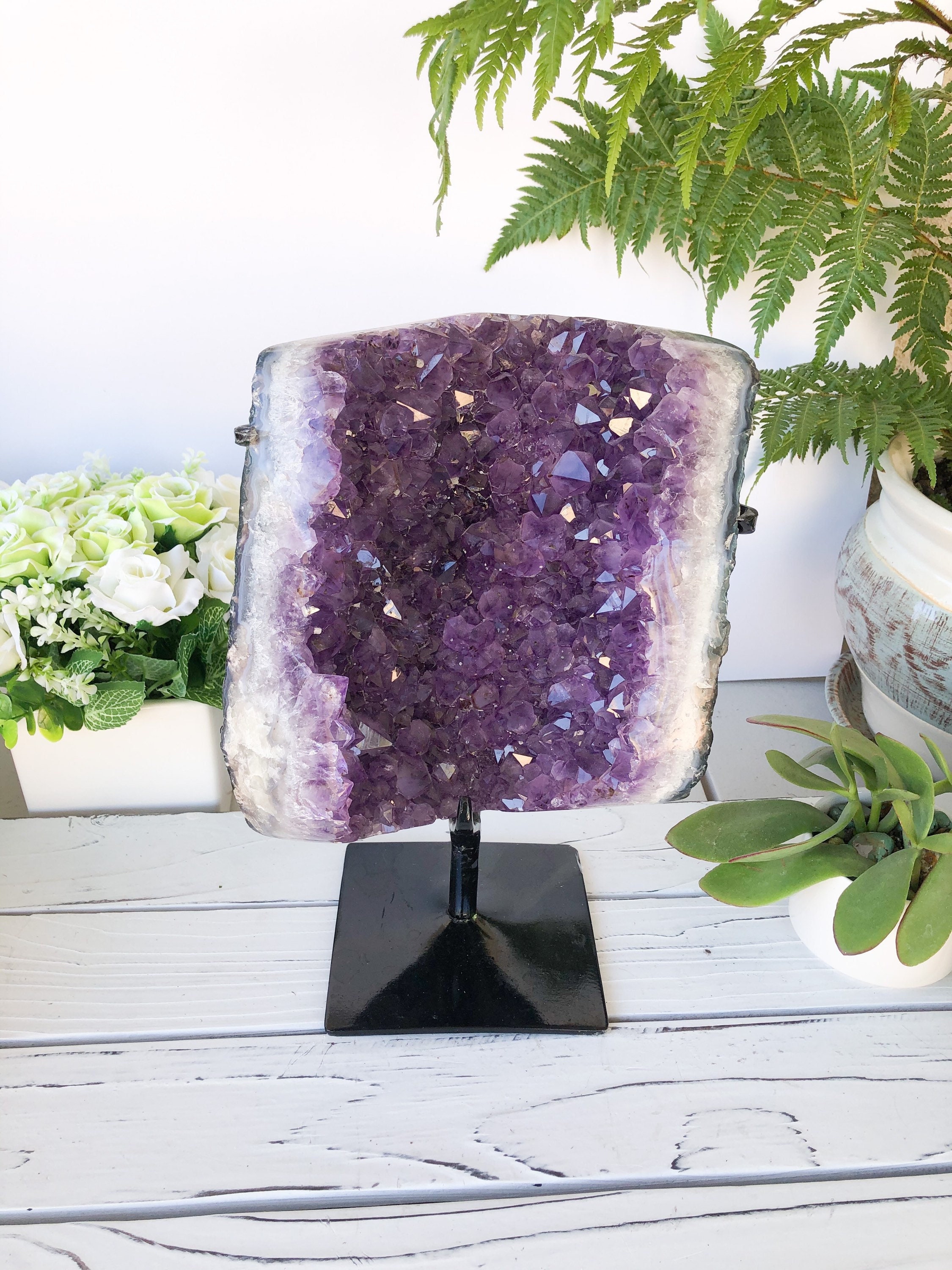 Large Amethyst Cluster on Metal Base Stand 10 Lb | Etsy