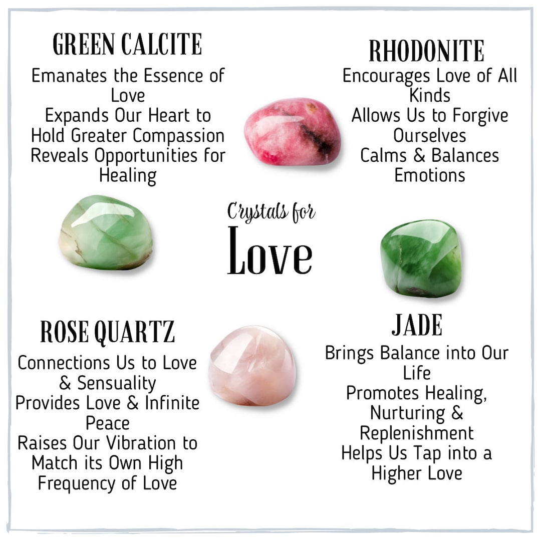 Crystal Set Crystals For Love Rose Quartz Green Calcite Rhodonite Jade Etsy
