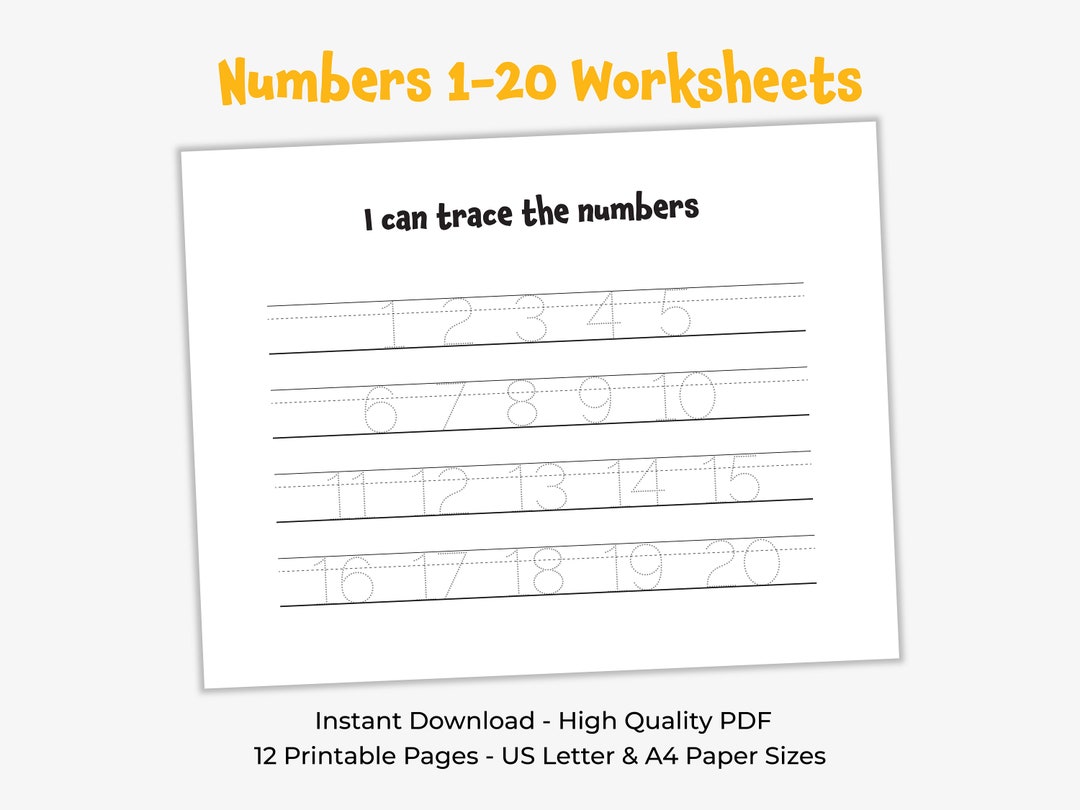 Numbers 1-20 Practice Worksheet, Handwriting Practice Sheet, Numbers 1 ...