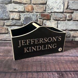 Sturdy Wooden Engraved Custom Firewood Kindling Box, Textured Brown ...