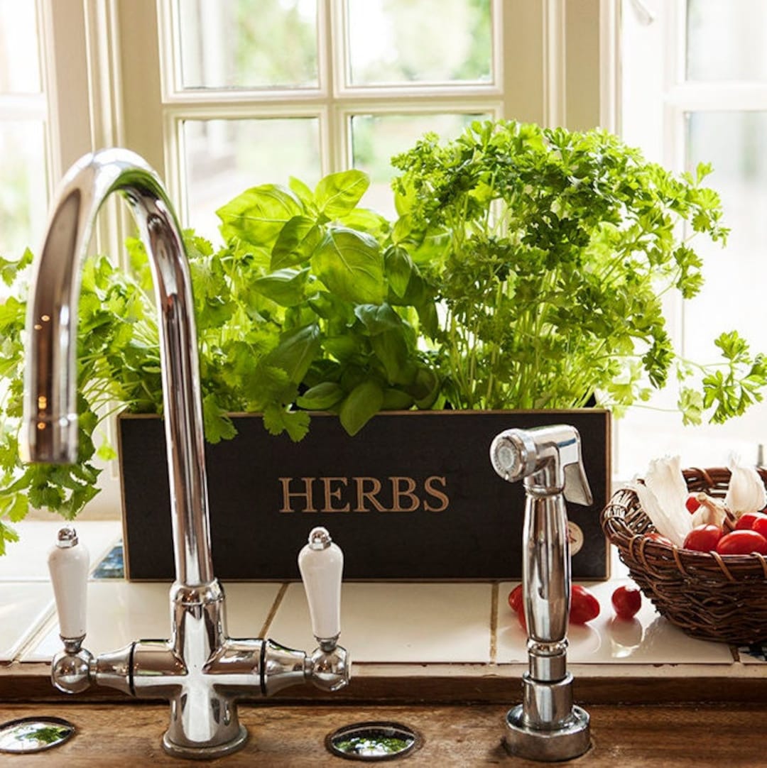 Indoor Herb Garden Kit Wooden Herb Planter Wooden Herb - Etsy