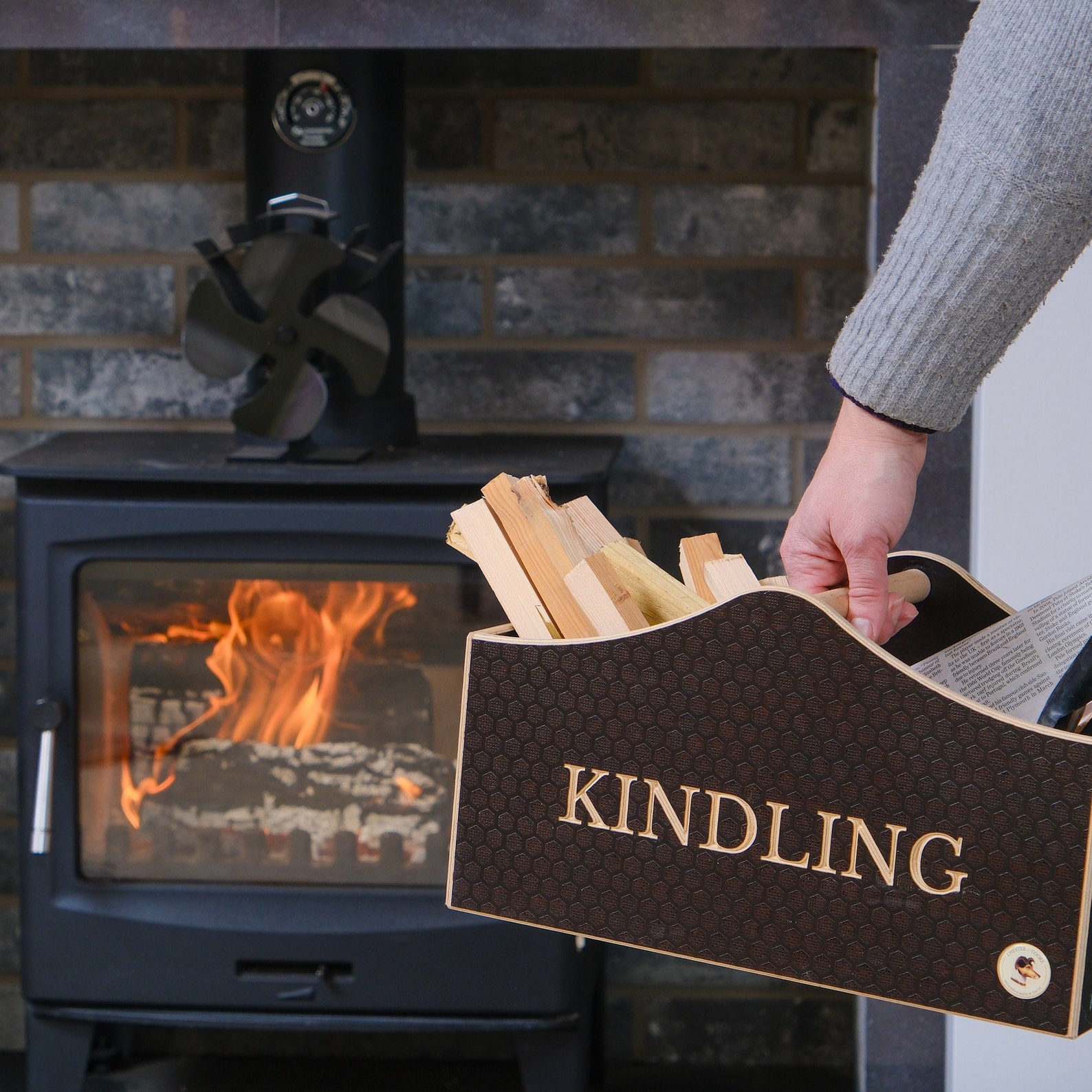 Sturdy Wooden Engraved Custom Firewood Kindling Box, Textured Brown ...