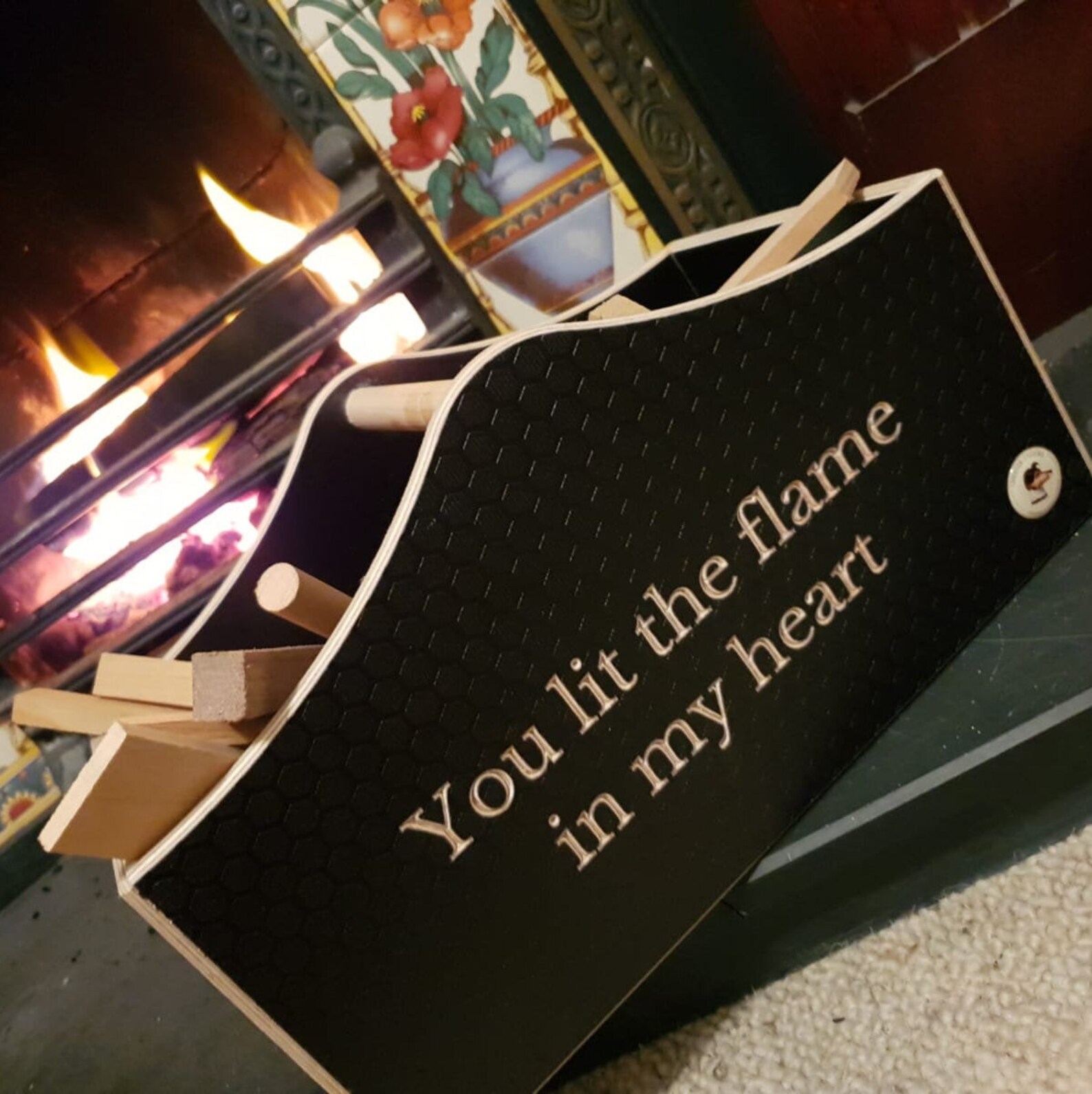 Sturdy Wooden Engraved Custom Firewood Kindling Box, Textured Brown ...