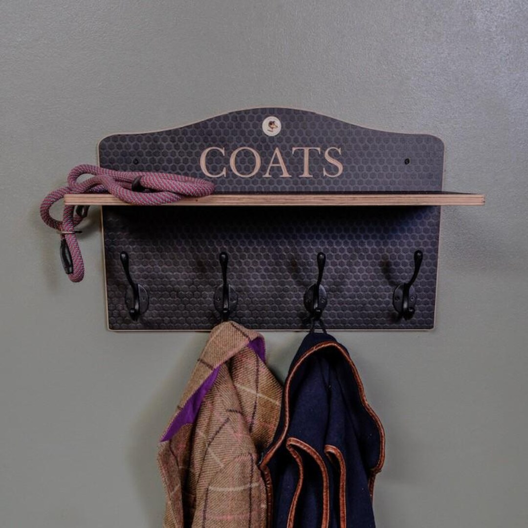 Wall-mounted Coat Rack With Shelf and Hooks, Wooden Coat Organiser With Personalised Engraving ...