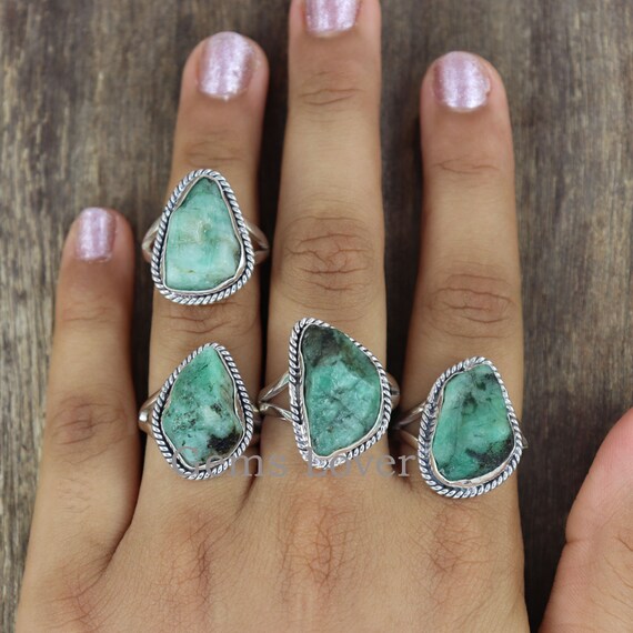 Natural Large Raw Emerald Ring 925 Sterling Silver Statement | Etsy