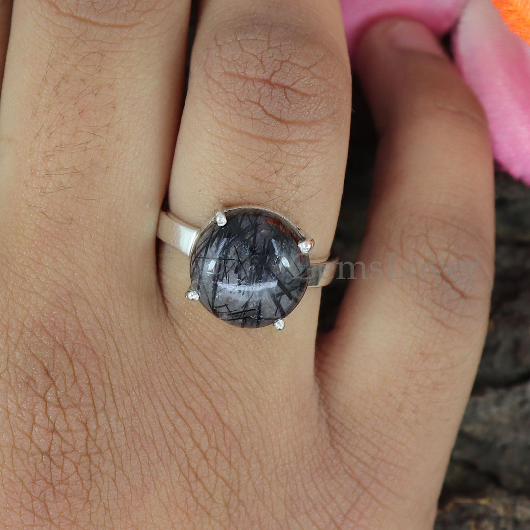 Black Rutile Quartz Ring, 925 Sterling Silver Ring, Statement Ring ...