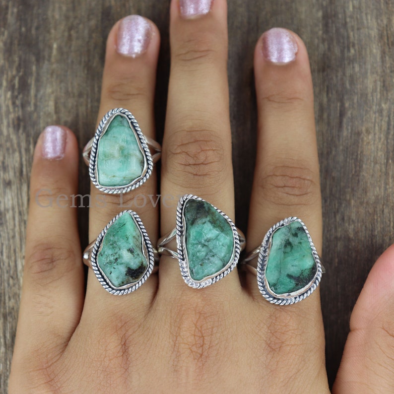 Natural Large Raw Emerald Ring 925 Sterling Silver Statement | Etsy