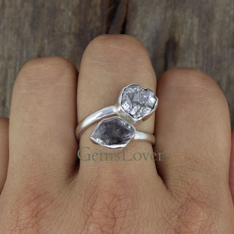 Raw Meteorite Ring Herkimer Diamond Ring 925 Sterling Silver | Etsy