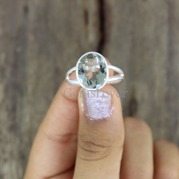 Natural Green Amethyst Ring Unisex Ring 925 Sterling Silver | Etsy