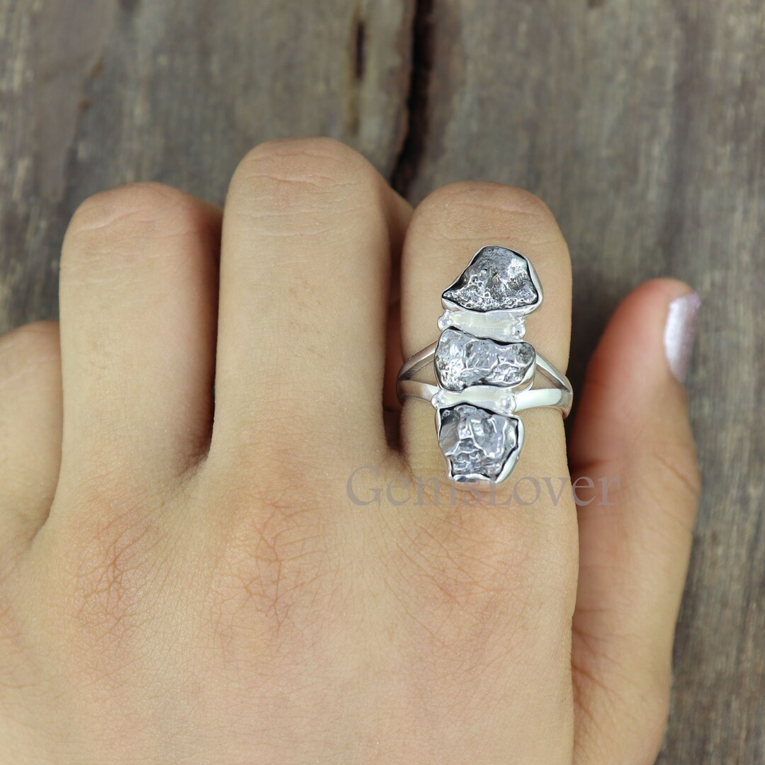 Natural Meteorite Ring, 925 Sterling Silver Ring, Campo Del Cielo Ring ...