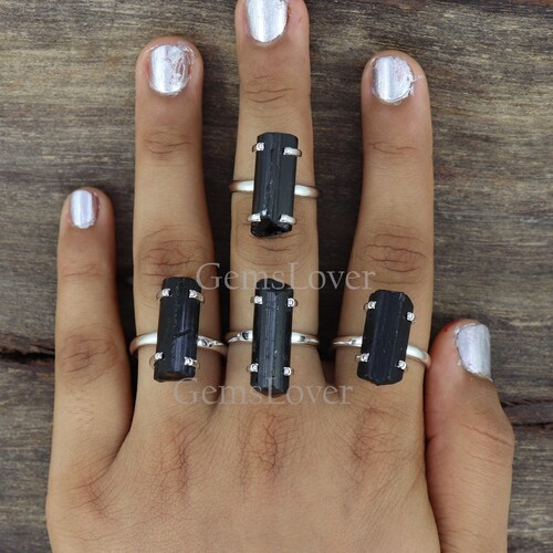 Raw Black Tourmaline Ring Rough Black Ring 925 Sterling - Etsy
