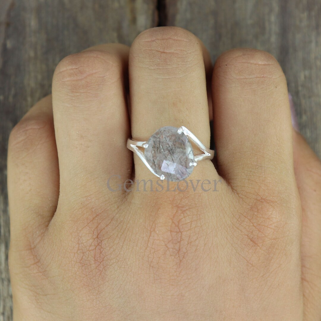 Black Rutile Quartz Ring, 925 Sterling Silver Ring, Tourmalated Quartz ...