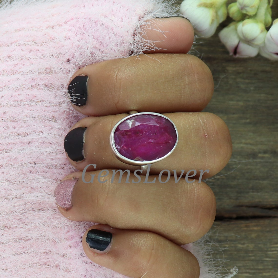 Corundum Ruby Ring Oval Cut Stone Ring Engagement Ring Boho | Etsy