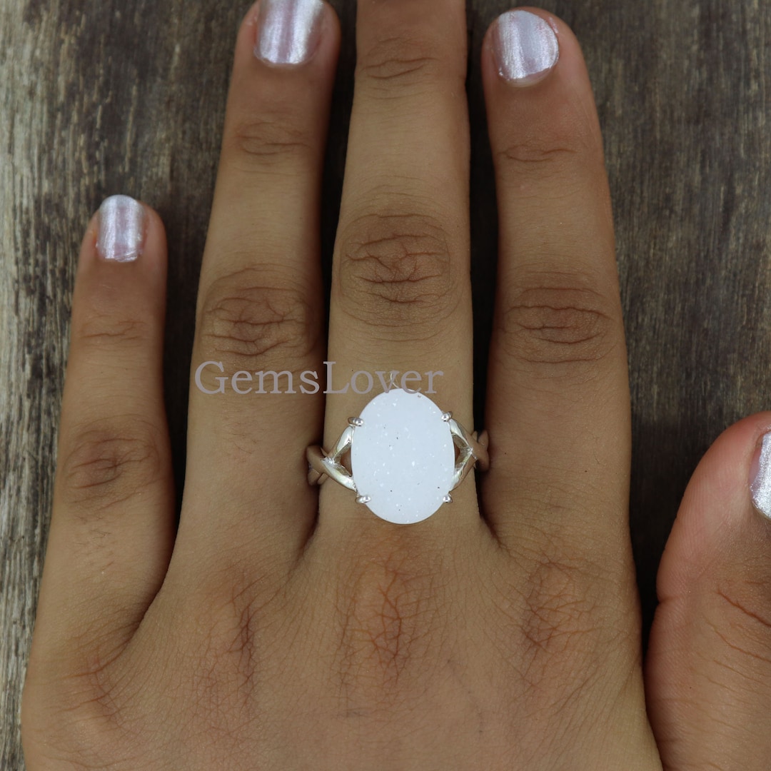 White Druzy Ring: Raw Agate, 925 Sterling Silver, Unisex - Etsy