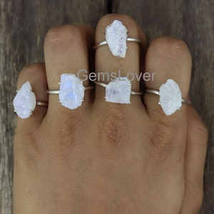 Raw Rainbow Moonstone Ring, Raw Gemstone Ring, Boho Ring, Bohemian Ring, Everyday Ring, Ring for ...