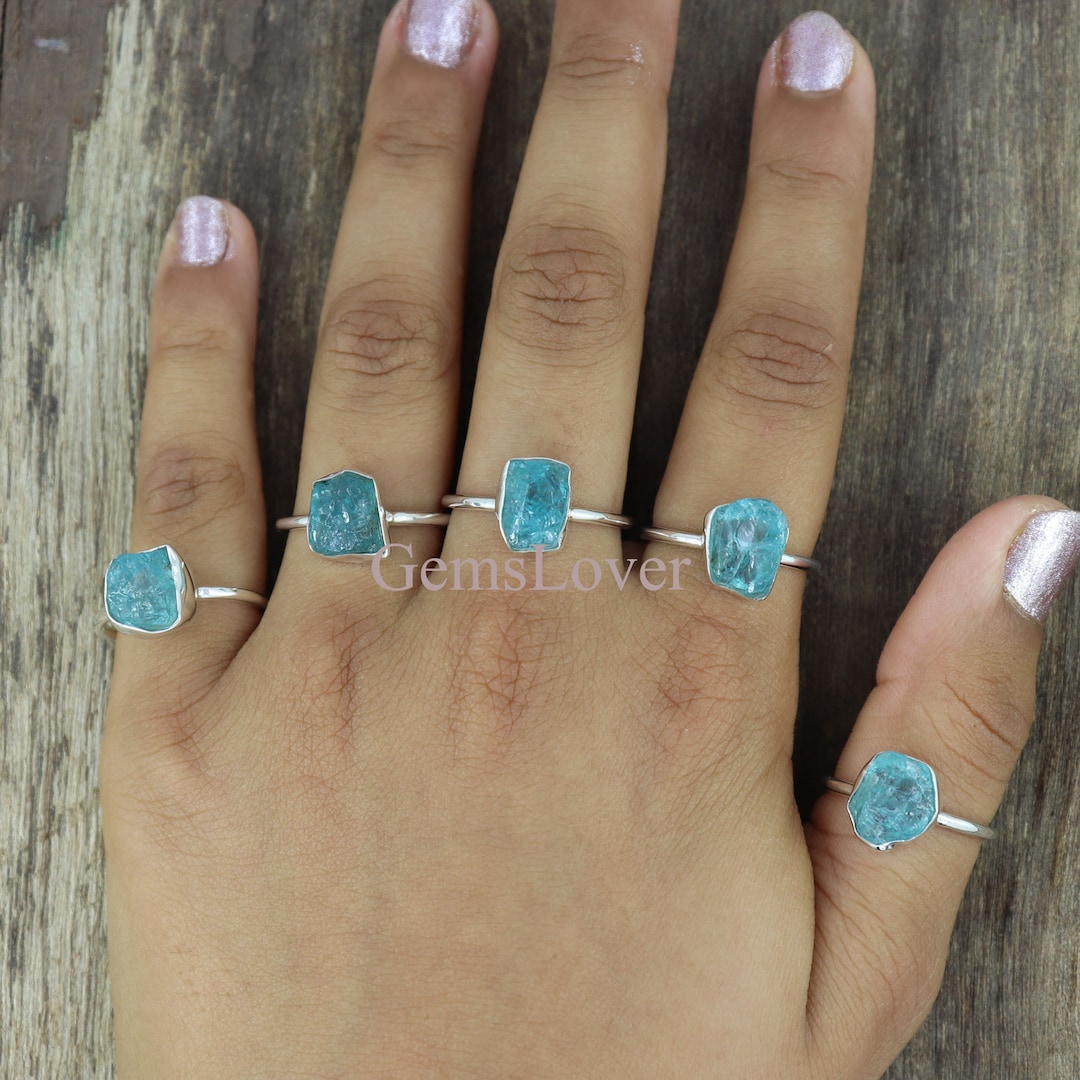 Natural Blue Apatite Ring, Apatite Raw Ring, Sterling Silver Ring ...