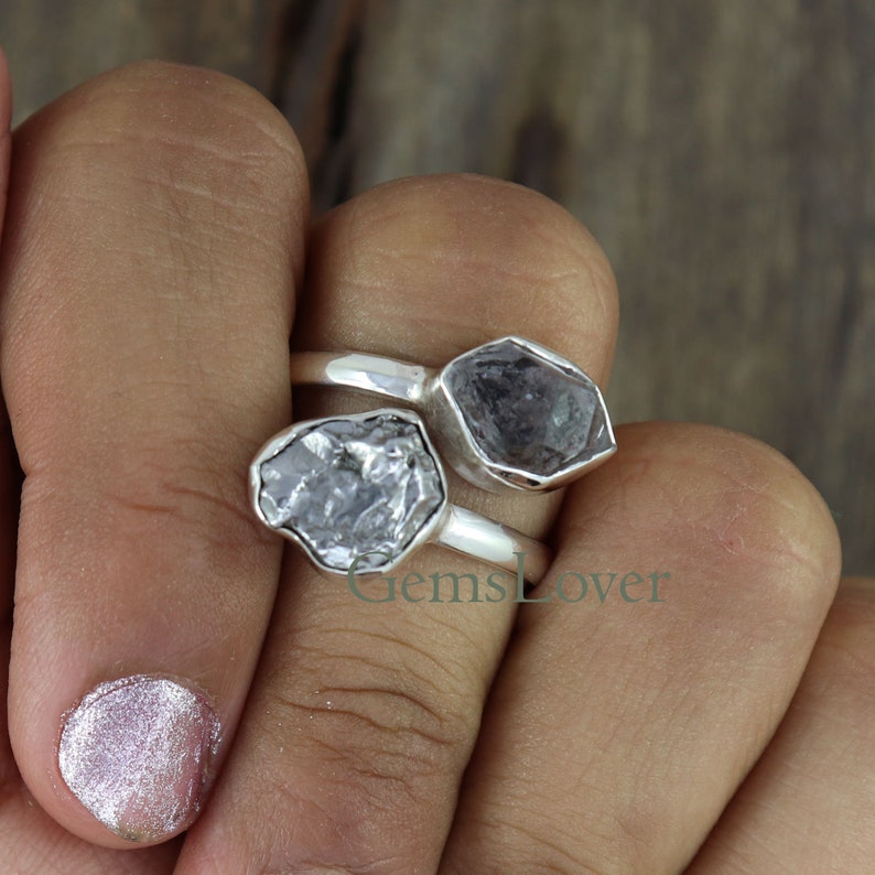 Raw Meteorite Ring Herkimer Diamond Ring 925 Sterling Silver | Etsy