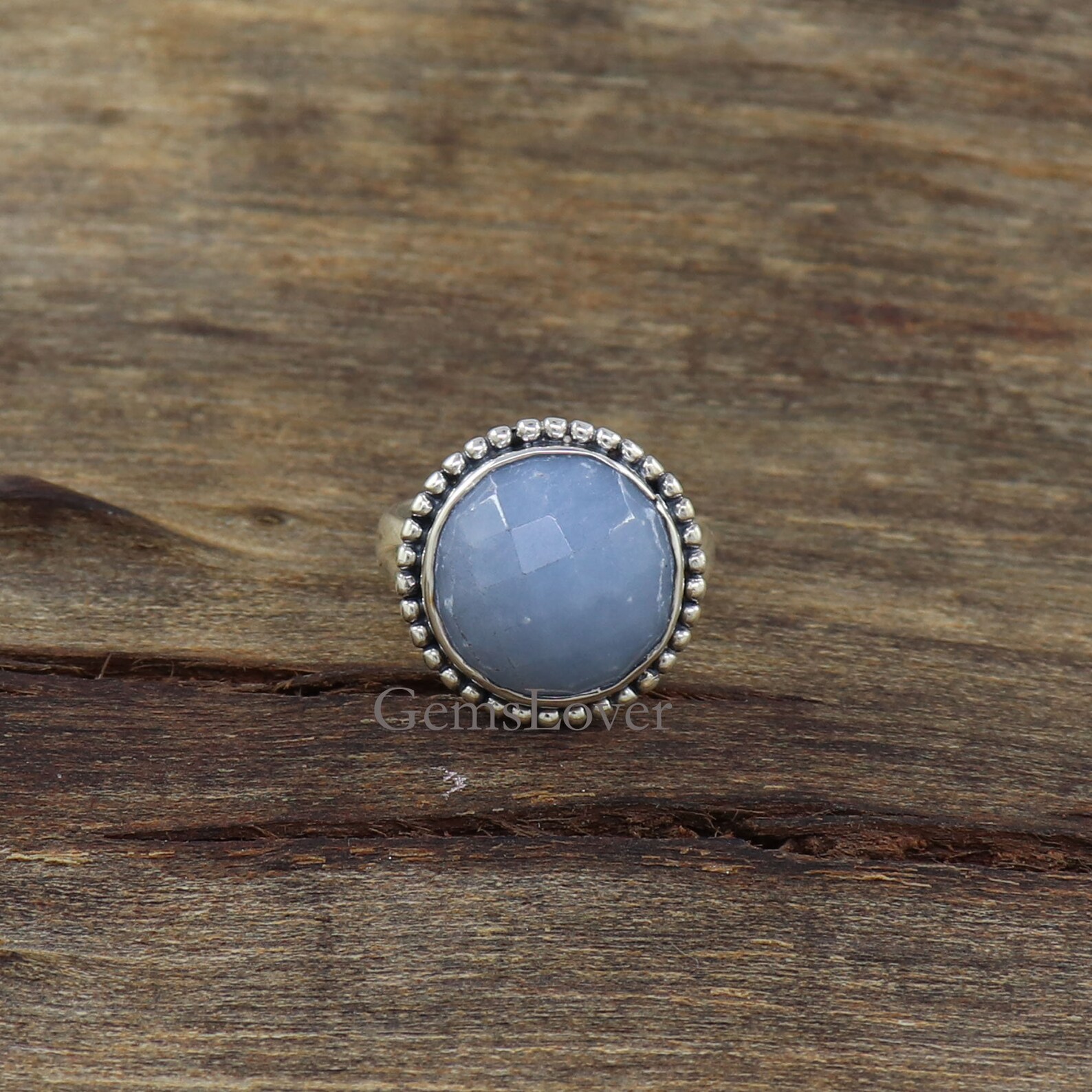 Natural Angelite Ring Healing Stone Ring Sterling Silver | Etsy