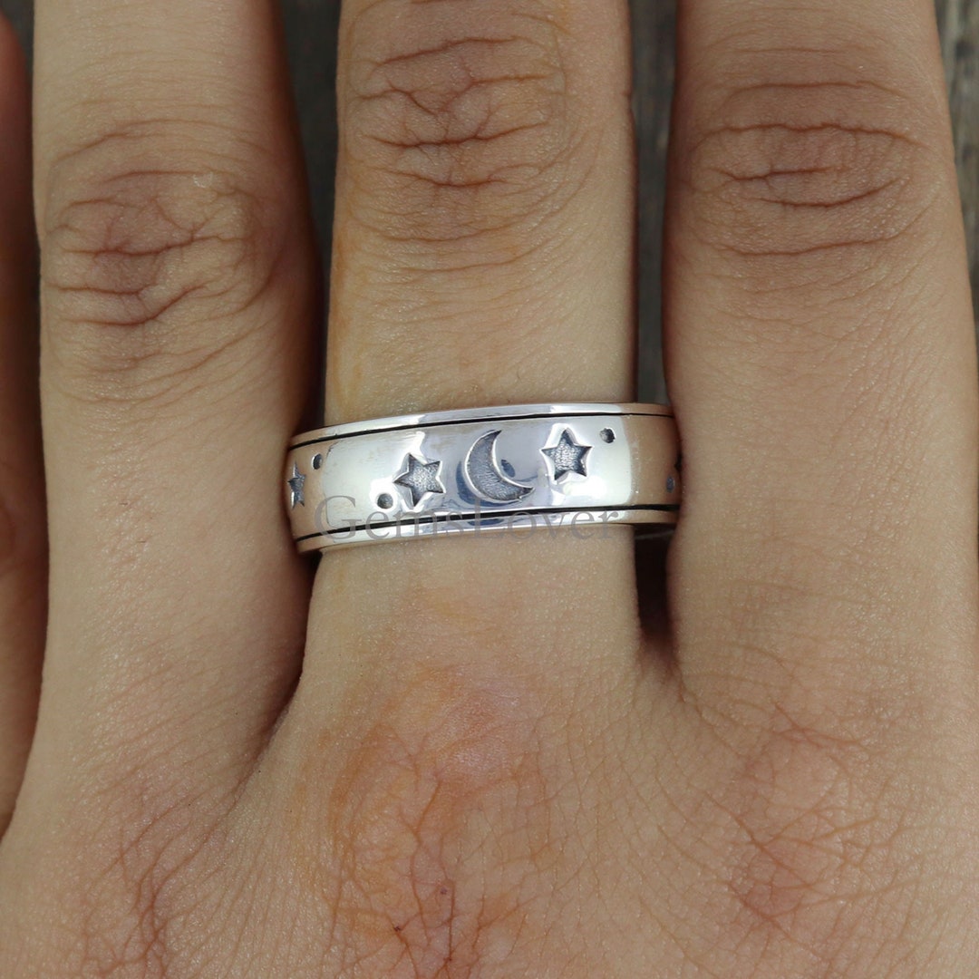 Moon Stars Ring, Spinner Band Ring, Fidget Ring, Meditation Ring ...