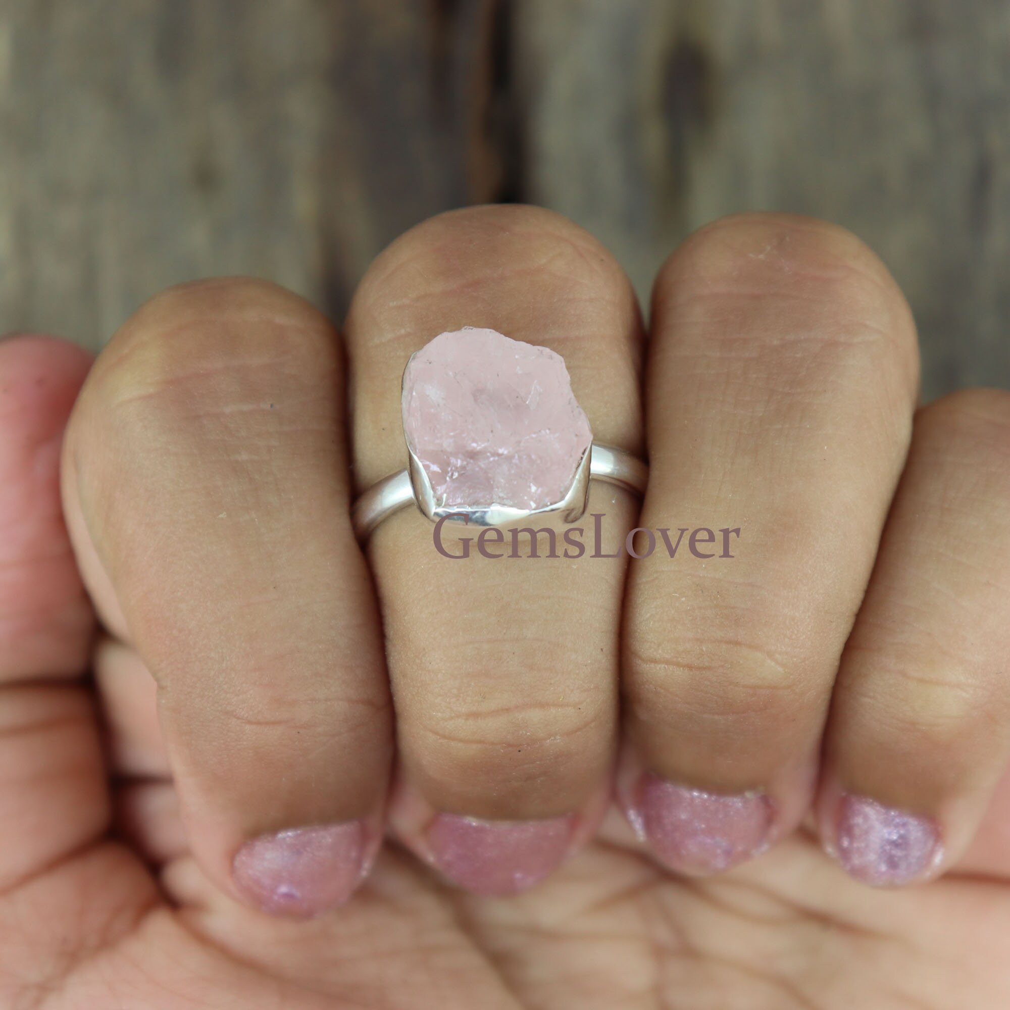 Raw Rose Quartz Ring Raw Pink Quartz Ring Raw Crystal Silver | Etsy