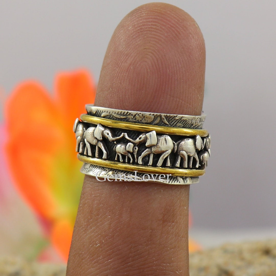 Elephant Spinner Ring: 925 Sterling Silver Boho Thumb Ring - Etsy