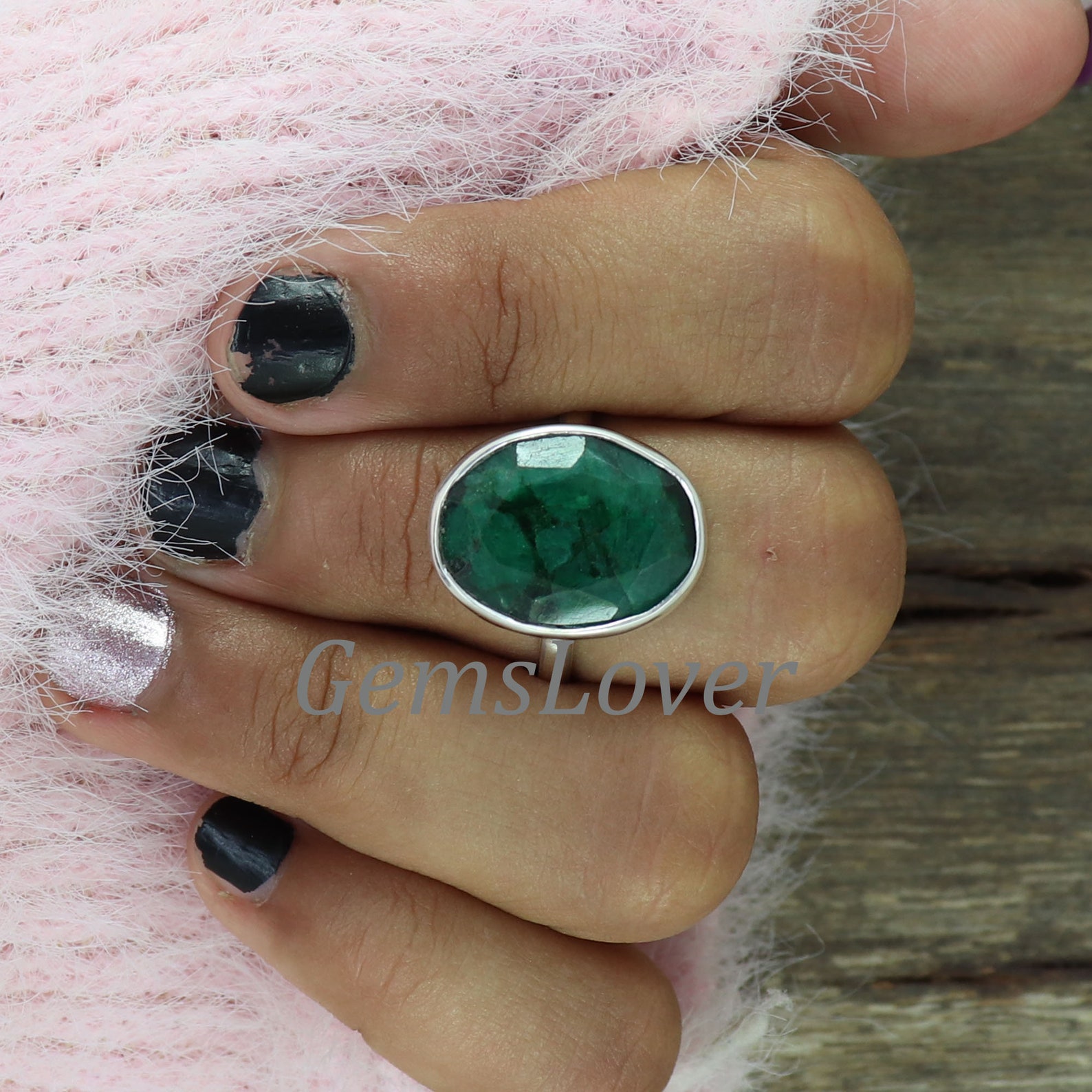 Emerald Corundum Ring Corundum Gemstone Ring Sterling Silver | Etsy