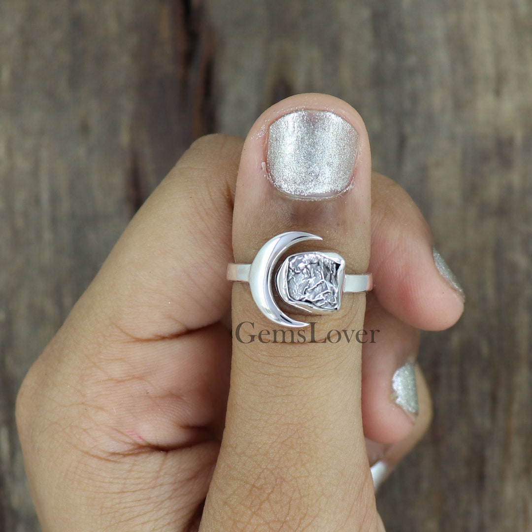 Raw Meteorite Ring, 925 Sterling Silver Ring, Meteorite Adjustable Ring ...