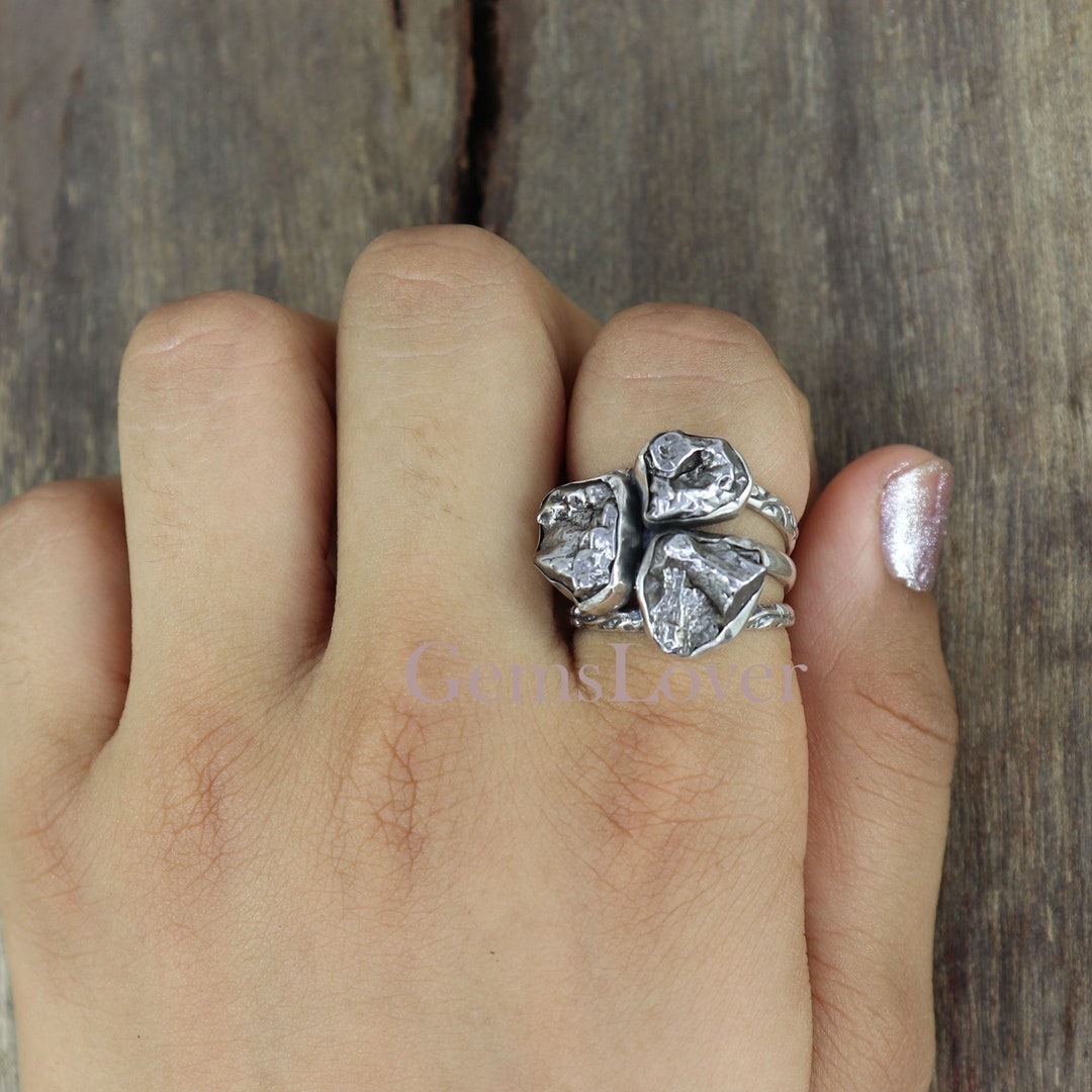 Meteorite Ring, 925 Sterling Silver Ring, Campo Del Cielo Ring, Raw ...