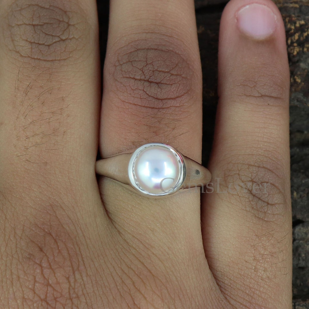 Natural Pearl Signet Ring, 925 Solid Sterling Silver Ring, Fresh Water ...