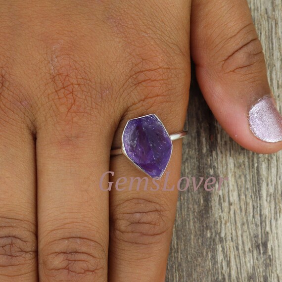 Raw Amethyst Ring Amethyst Rough Ring Natural Uncut Gemstone - Etsy