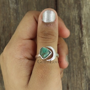 Natural Raw Emerald Ring, Sterling Silver Ring, Crescent Moon Ring ...
