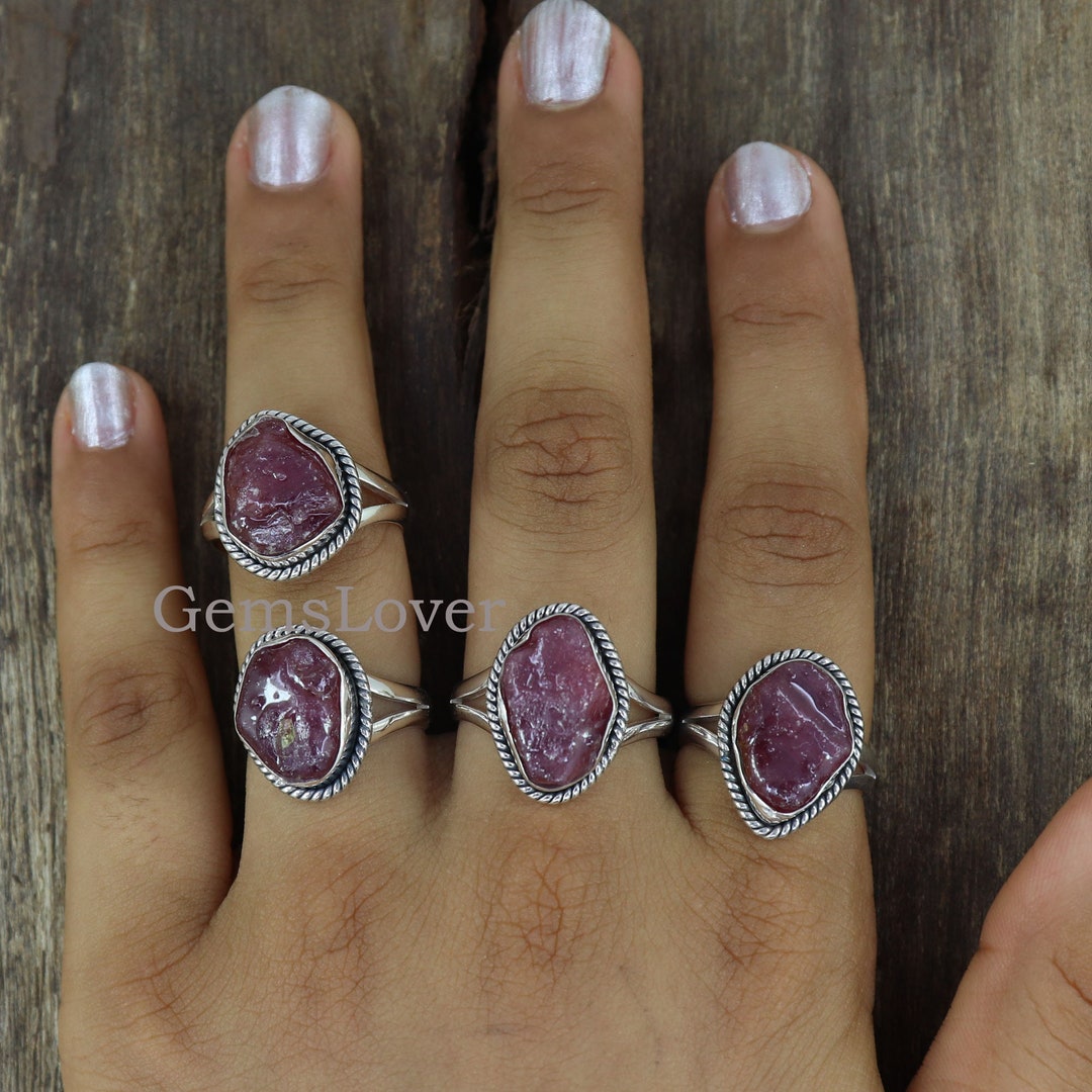 Raw Ruby Ring, 925 Sterling Silver Ring, Healing Crystal Ring, Boho ...