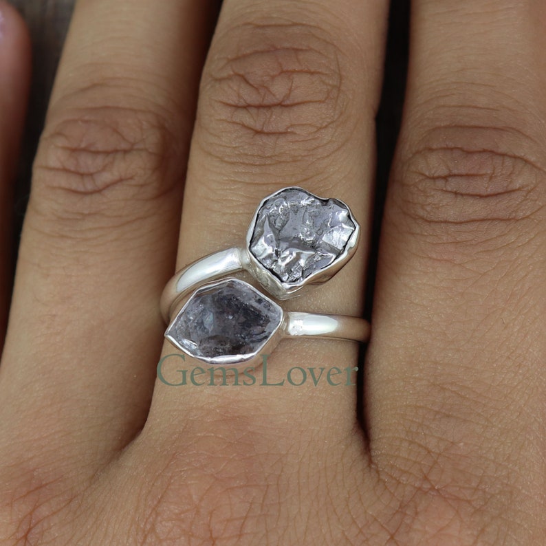 Raw Meteorite Ring Herkimer Diamond Ring 925 Sterling Silver | Etsy