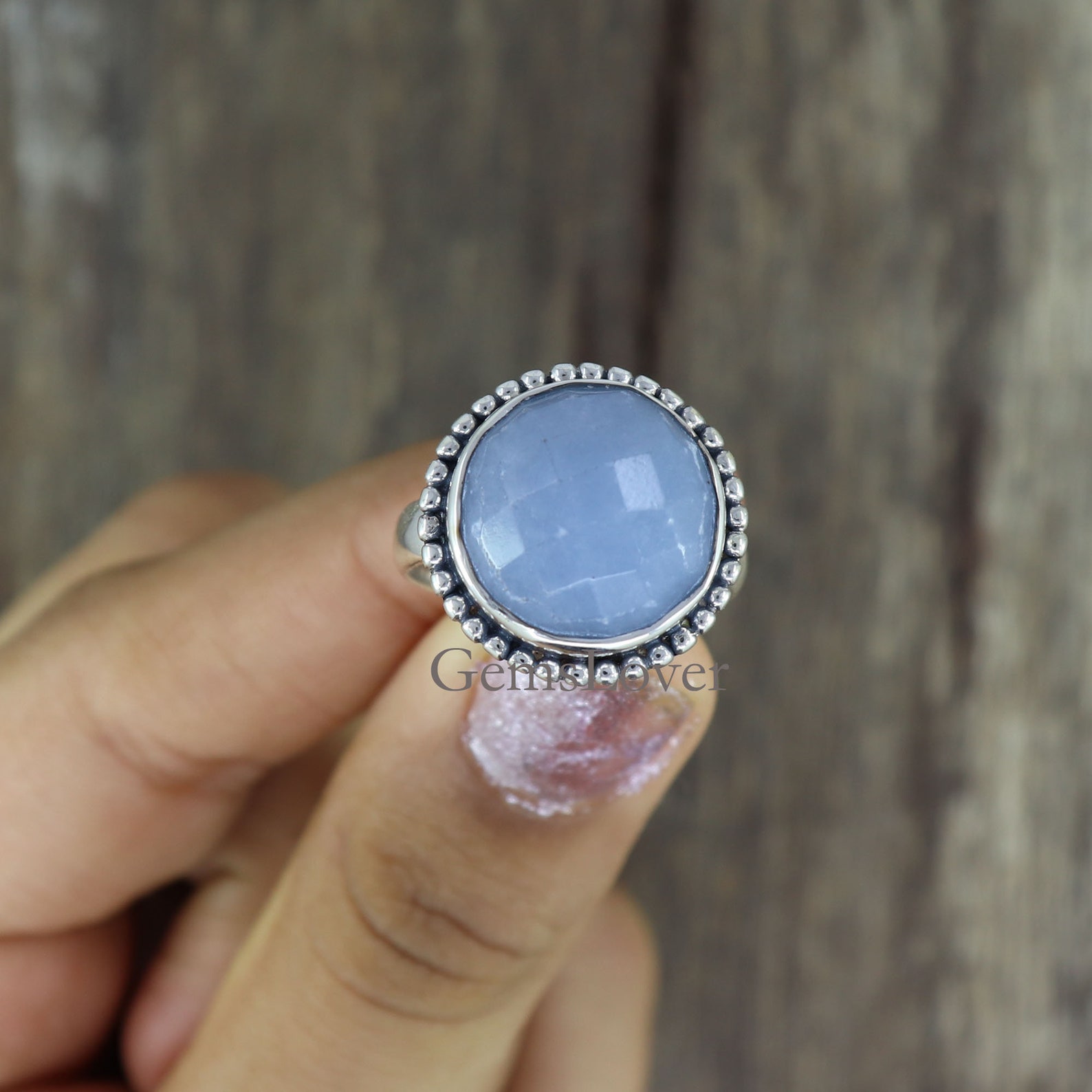Natural Angelite Ring Healing Stone Ring Sterling Silver - Etsy