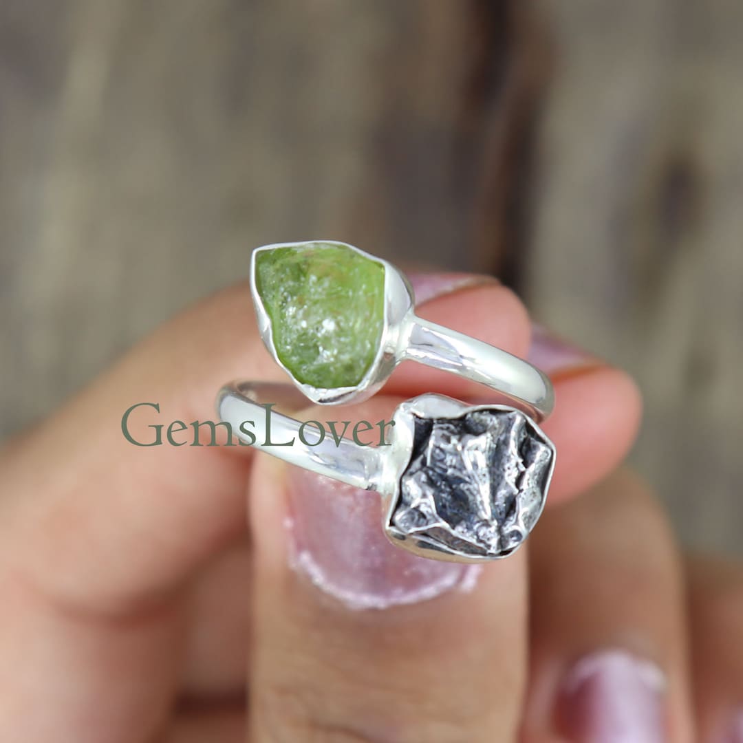 Raw Meteorite & Peridot Ring: 925 Sterling Silver, Healing Crystal - Etsy