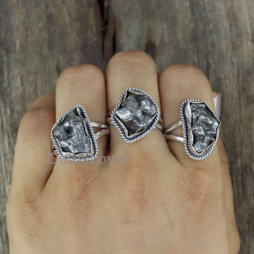 Campo Del Cielo Ring, Raw Meteorite Ring, 925 Sterling Silver Ring, Meteorite Jewelry, Everyday ...
