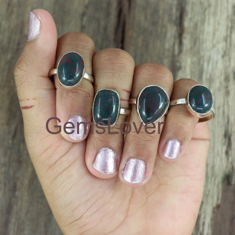 Blood Stone Ring Sterling Silver Ring Women Ring Bohemian - Etsy