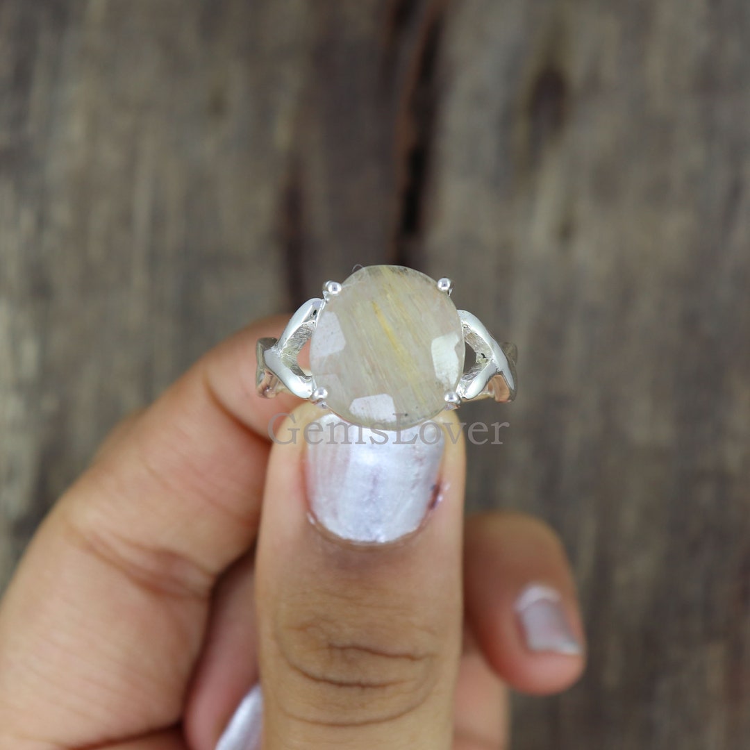 Yellow Rutile Quartz Ring, 925 Sterling Silver Ring, Rutilated Quartz ...