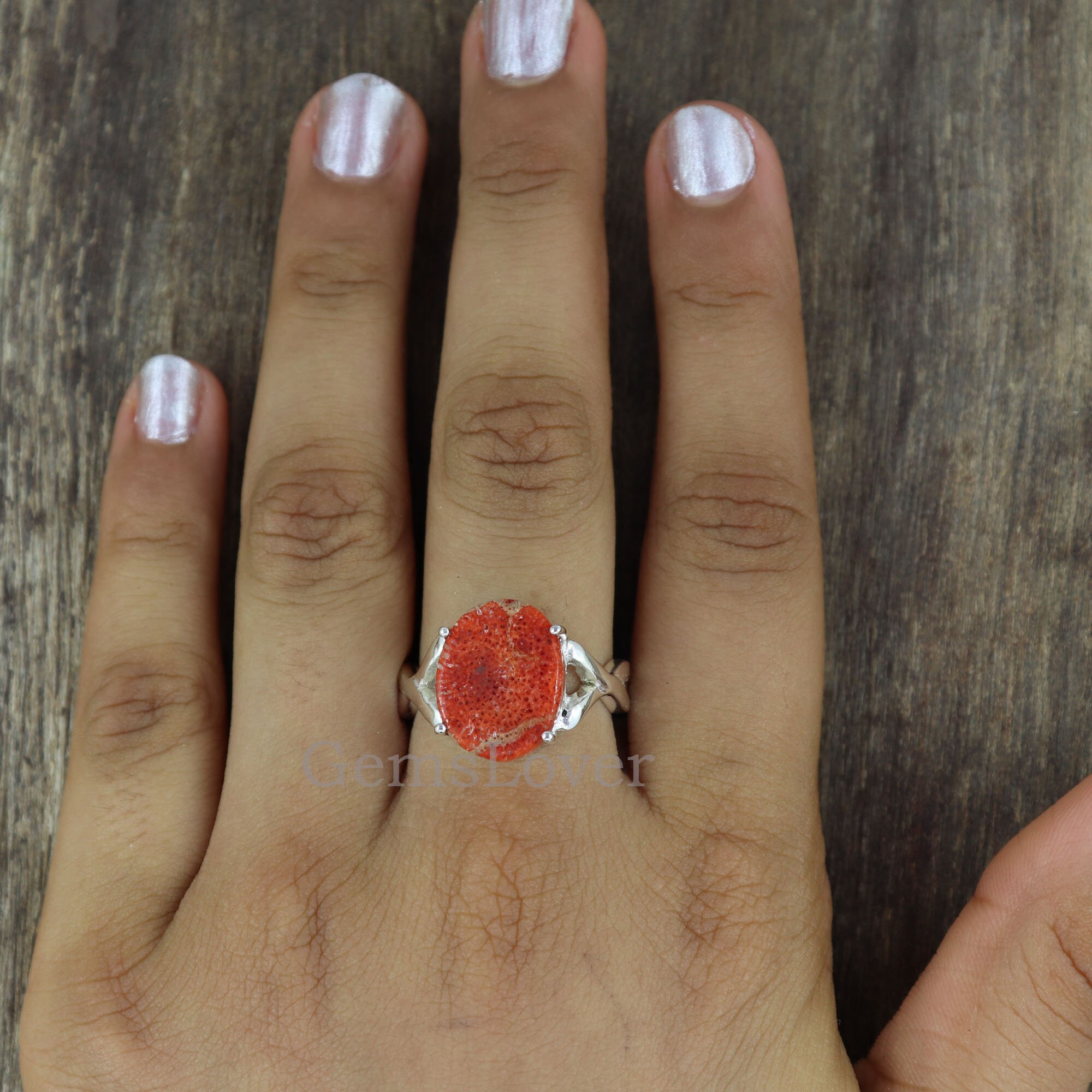 Natural Sponge Coral Ring Orange Stone Ring 925 Sterling | Etsy