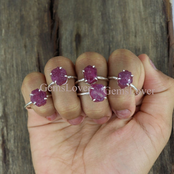 Raw Ruby Ring July Birthstone Ring Sterling Silver Ring | Etsy