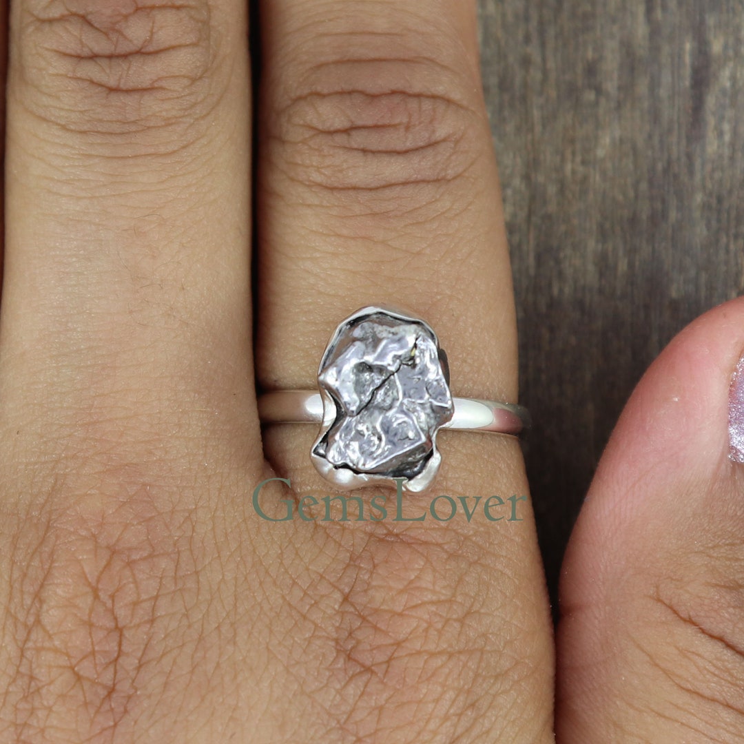 Raw Meteorite Ring, 925 Sterling Silver Ring, Meteorite Gemstone Ring ...