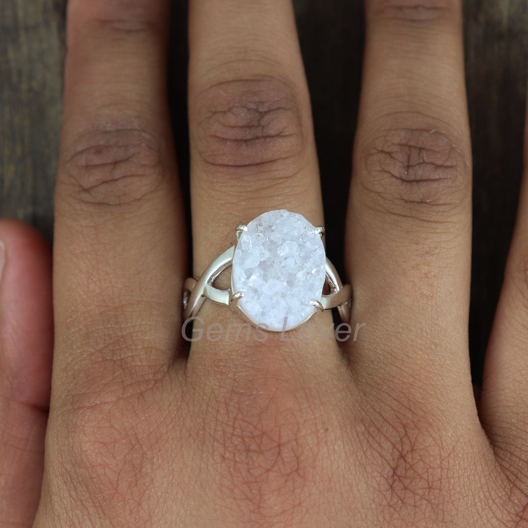 White Druzy Ring, Druzy Stone Ring, 925 Sterling Silver Ring, Druzy ...