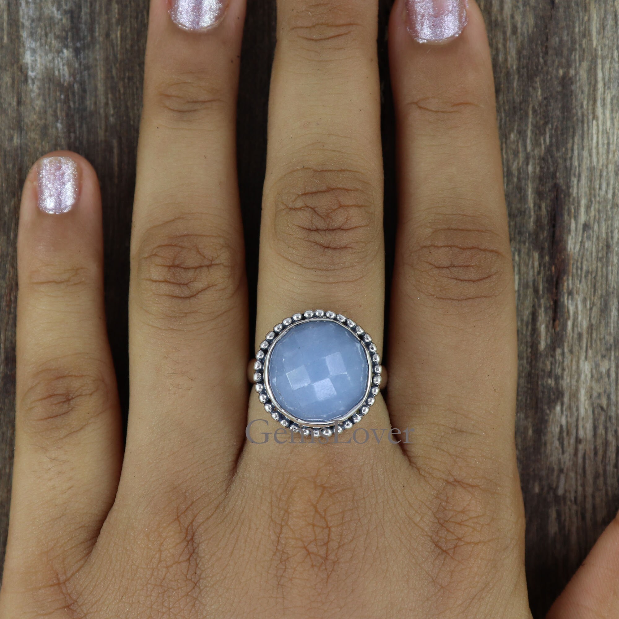 Natural Angelite Ring Healing Stone Ring Sterling Silver | Etsy