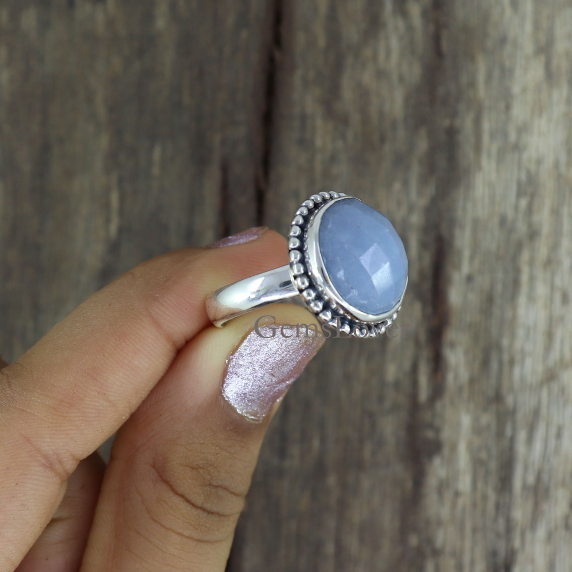 Natural Angelite Ring Healing Stone Ring Sterling Silver | Etsy