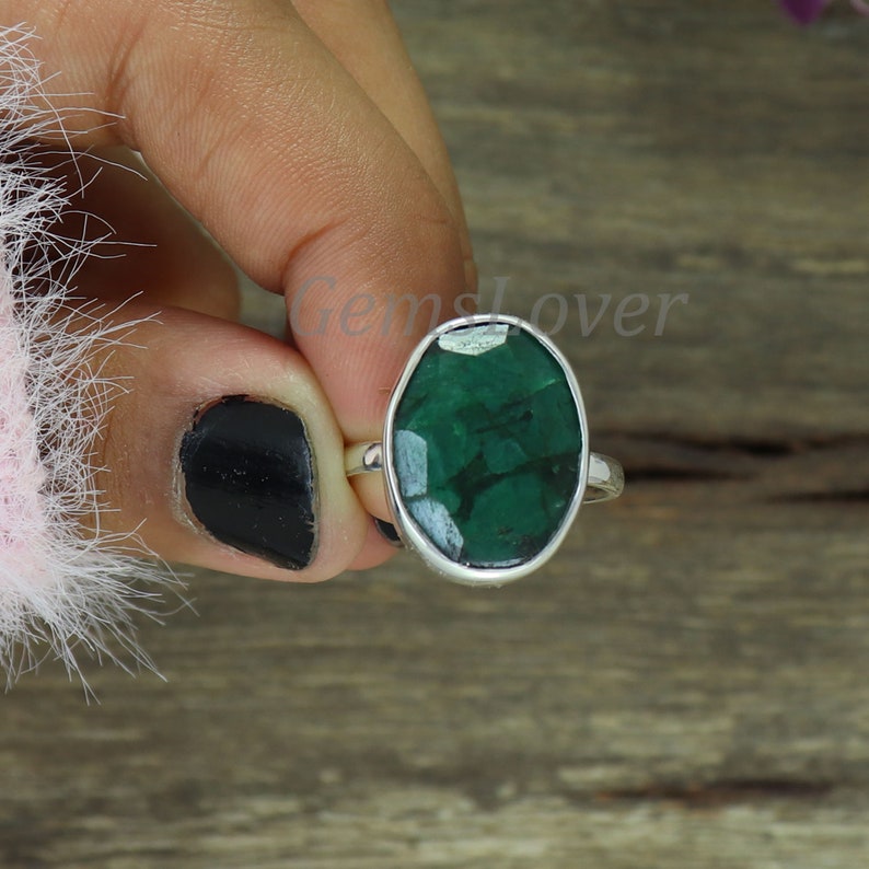 Emerald Corundum Ring Corundum Gemstone Ring Sterling Silver | Etsy