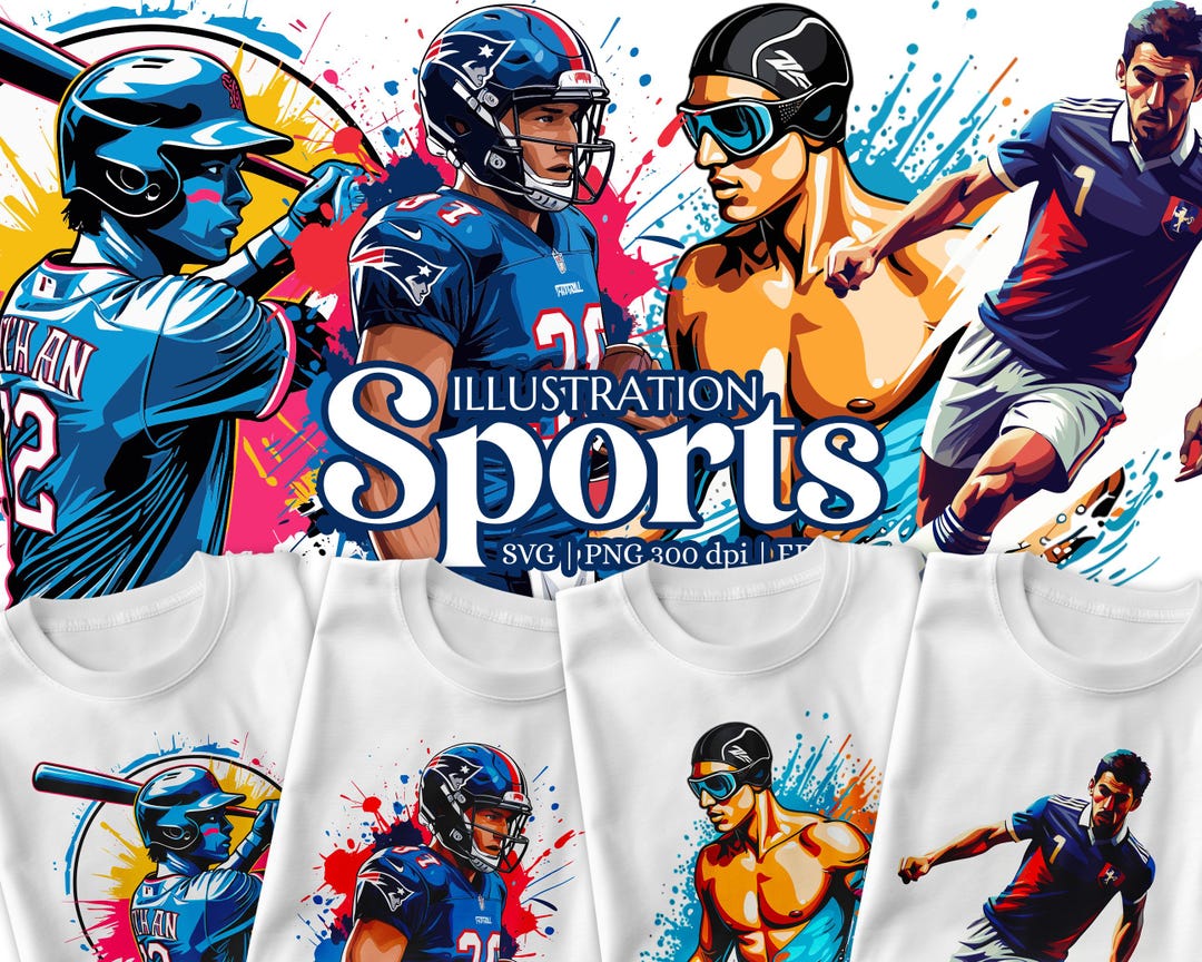 Sports Illustration Clipart Bundle, Soccer, Baseball, Swimming ...