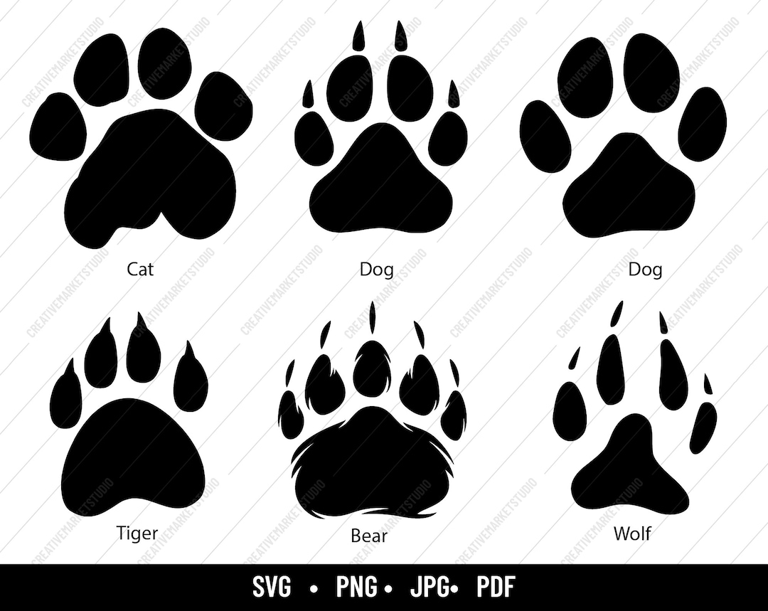 Animal Paw SVG Bundle for Silhouette or Cricut - Cat, Dog, Bear, Tiger ...